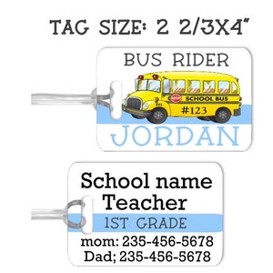 Kids Bus Tag -personalized School Bus Bag Tag -kindergarten- School ...