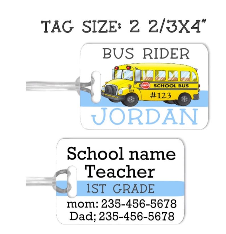 Kids Bus Tag -personalized School Bus Bag Tag -kindergarten- School ...