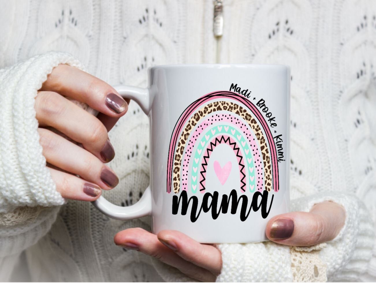 Personalized Mom Coffee Mug , Mug, Mom Gifts, Mama Mug With Rainbow ...
