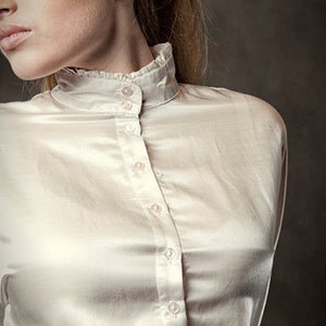 Women's Bridgeport Top - Soft Feel Maygar Blouse With High Neck, Button ...