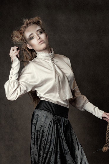 Women's Bridgeport Top - Soft Feel Maygar Blouse With High Neck, Button ...