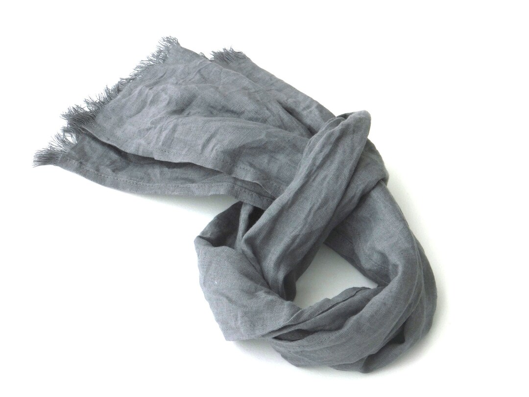 Small Short Grey Linen Scarf for Men and Women - Etsy