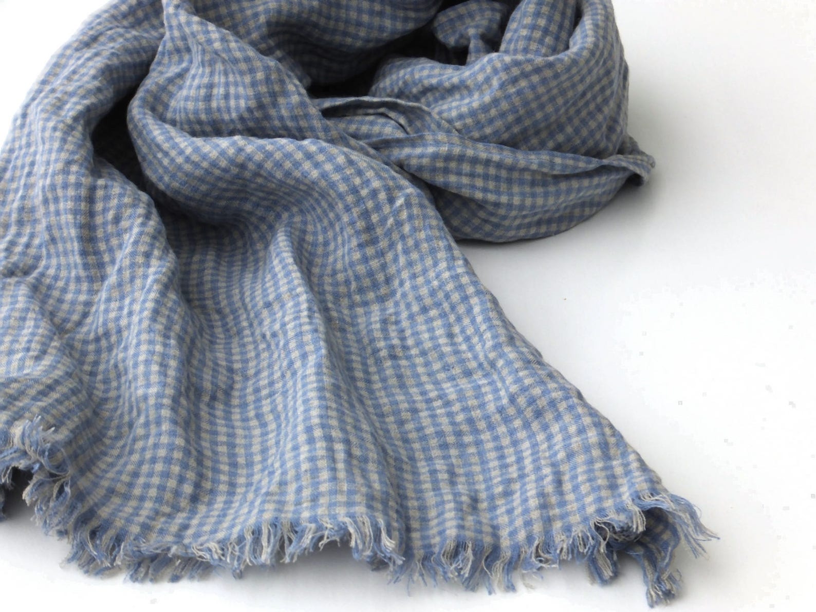 Plaid Light Blue Linen Scarf Long Large Men Women | Etsy