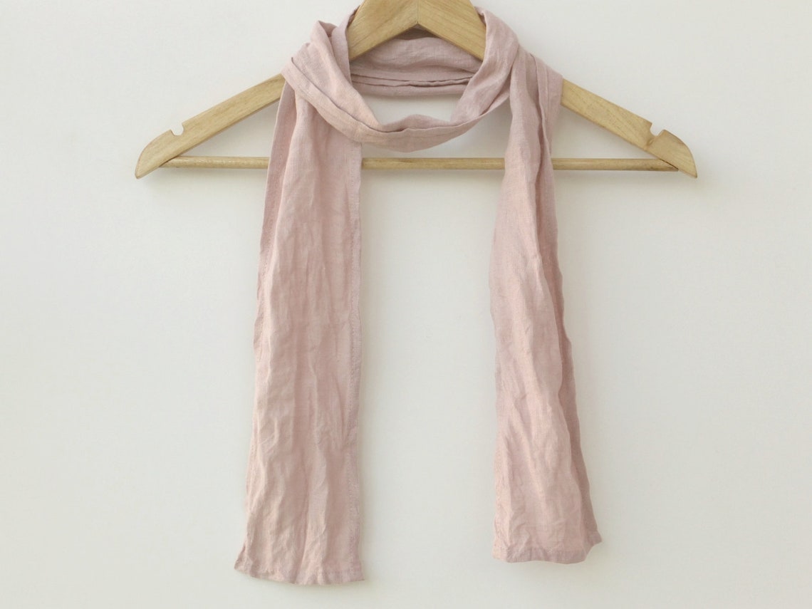 Skinny Light Powder Pink Linen Scarf: Thin Head, Hair, Neck Accessory ...
