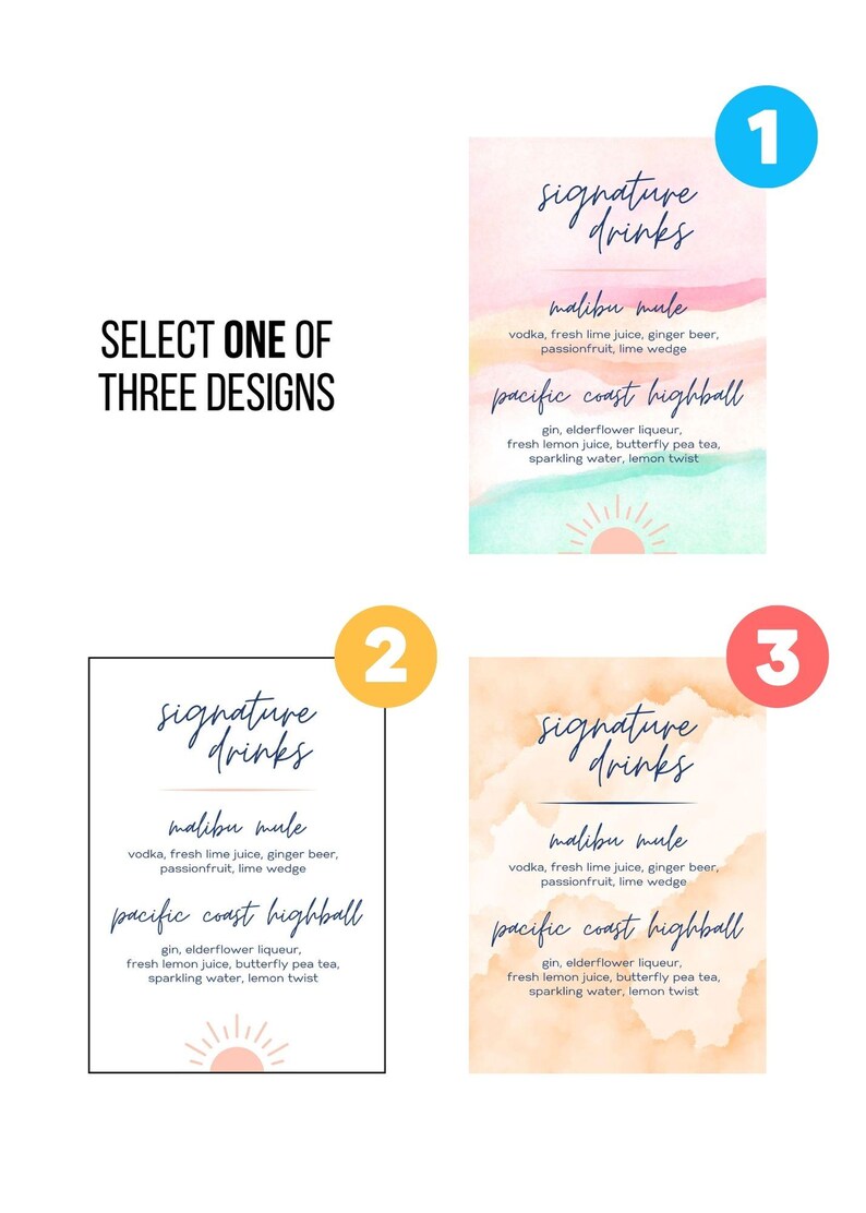 Malibu Beach Wedding Cocktail Sign: Custom Drink Menu (digital Download ...