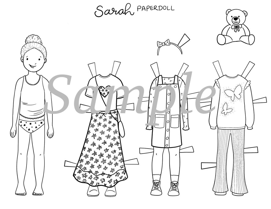 Sarah Printable Paper Doll - Color Me - Instant Download - Dress Up ...