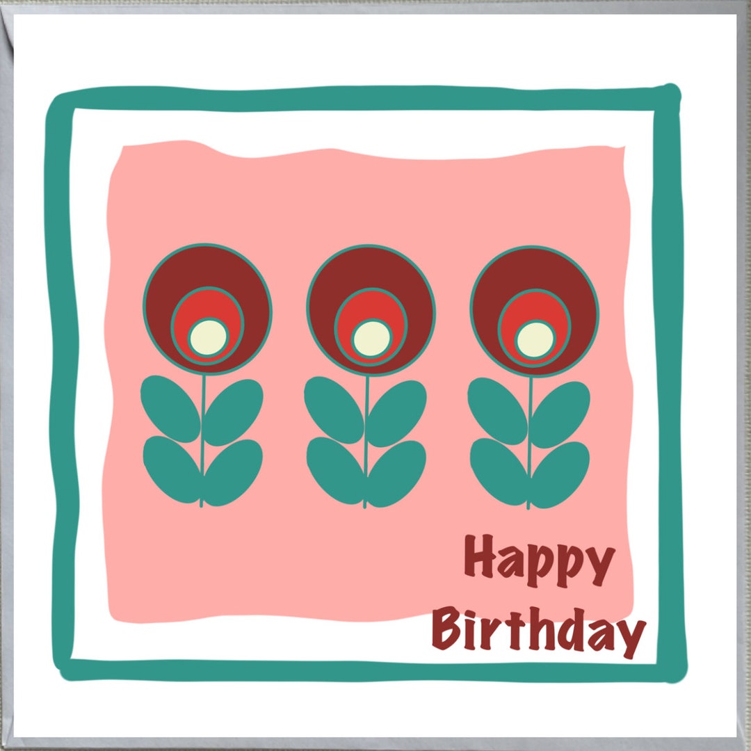 Red Flower Design Birthday Card, Gift, Women, - Etsy