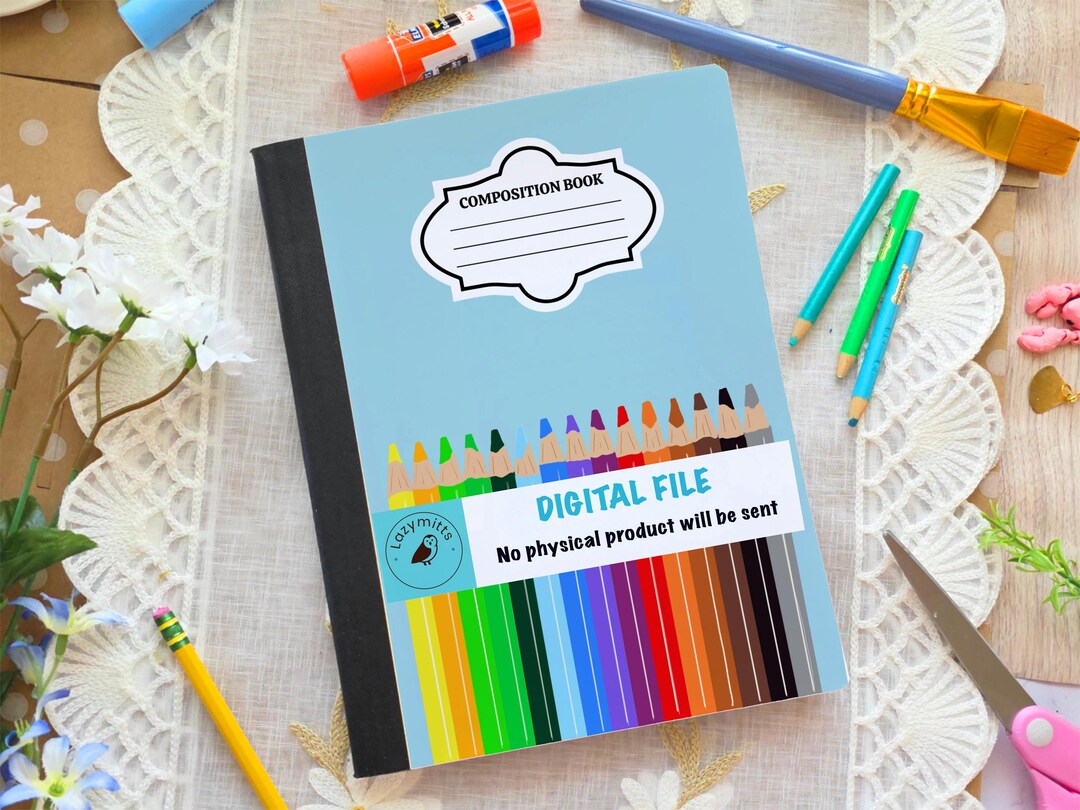 Printable Composition Notebook Cover PNG: Back to School Pencils Design ...