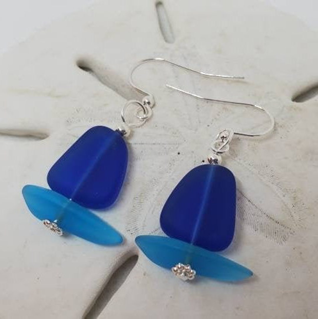 Boucles d'oreilles voilier Bijoux en verre de mer, COBALT, Ocean Blue ...