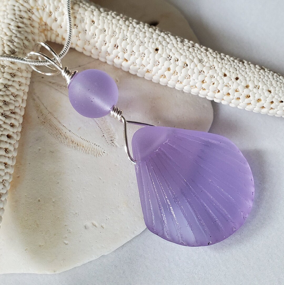Periwinkle Seashell Sea Glass Necklace Jewelry, Purple Seashell Beach ...