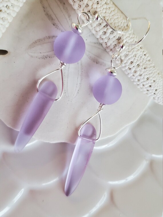 Purple sea glass earrings store