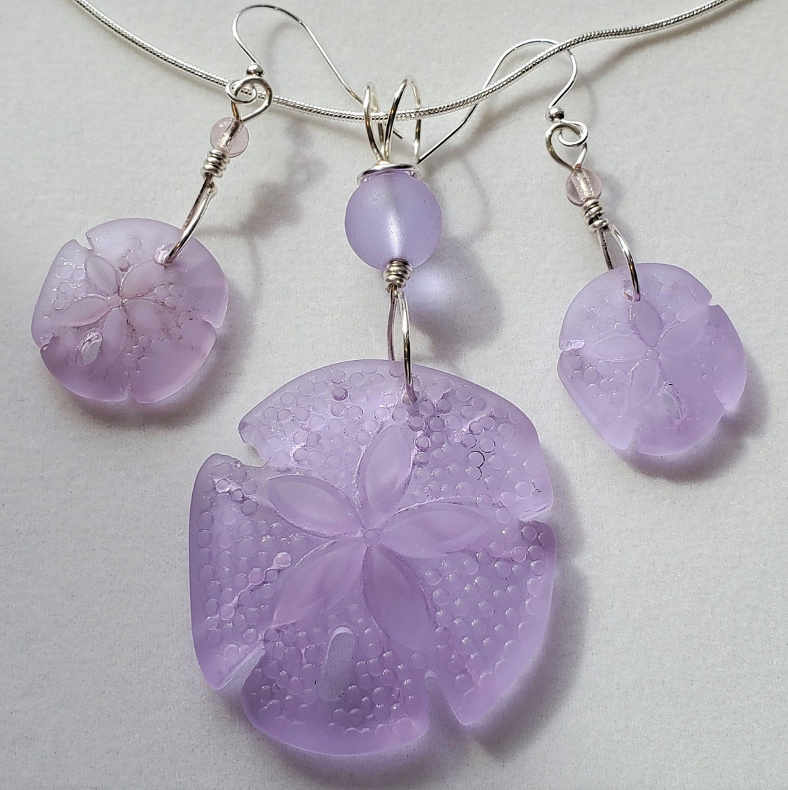 Purple Sand Dollar Sea Glass Jewelry Set Periwinkle Sea Glass | Etsy