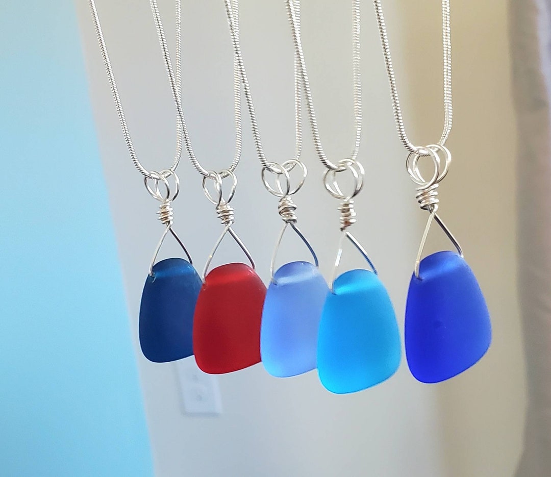 Choice of Color Sea Glass Triangular Necklace, Large Beach Glass ...