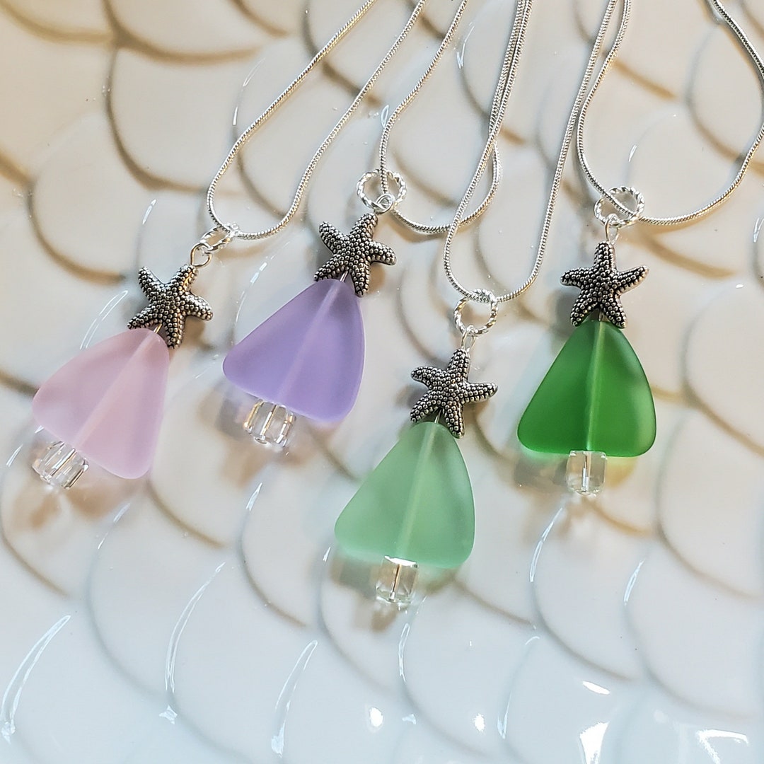 Christmas Tree Collection Sea Glass Necklace Jewelry, You-choose-color ...