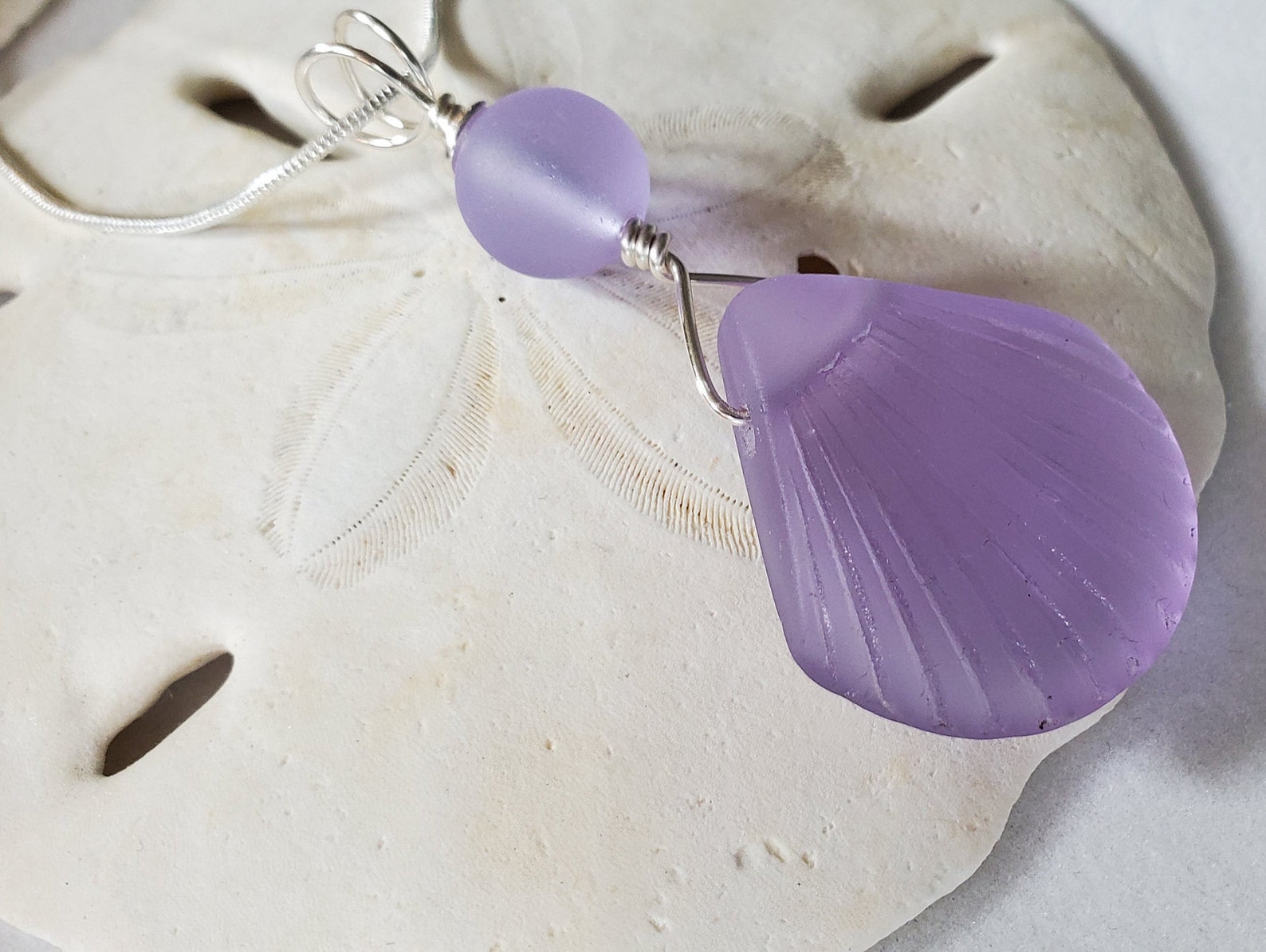 Periwinkle Seashell Sea Glass Necklace Jewelry, Purple Seashell Beach ...