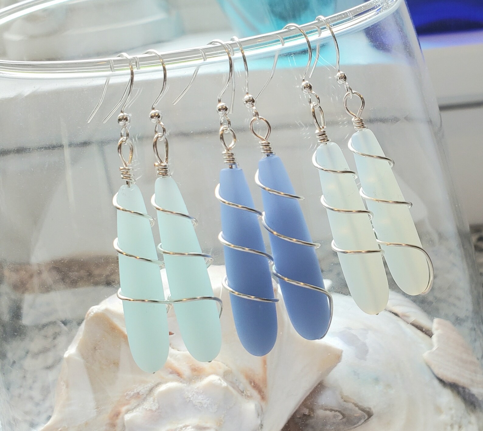 Long Teardrop Opaque Seafoam Green Sea Glass Earrings, 2" Dangle Sea ...