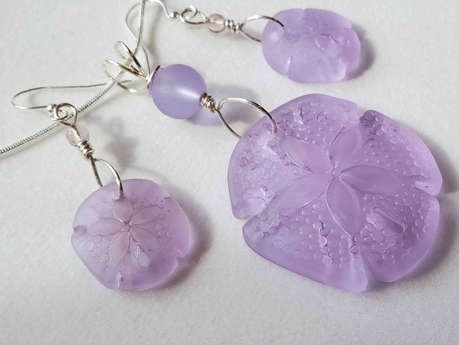 Purple Sand Dollar Sea Glass Jewelry Set Periwinkle Sea Glass | Etsy