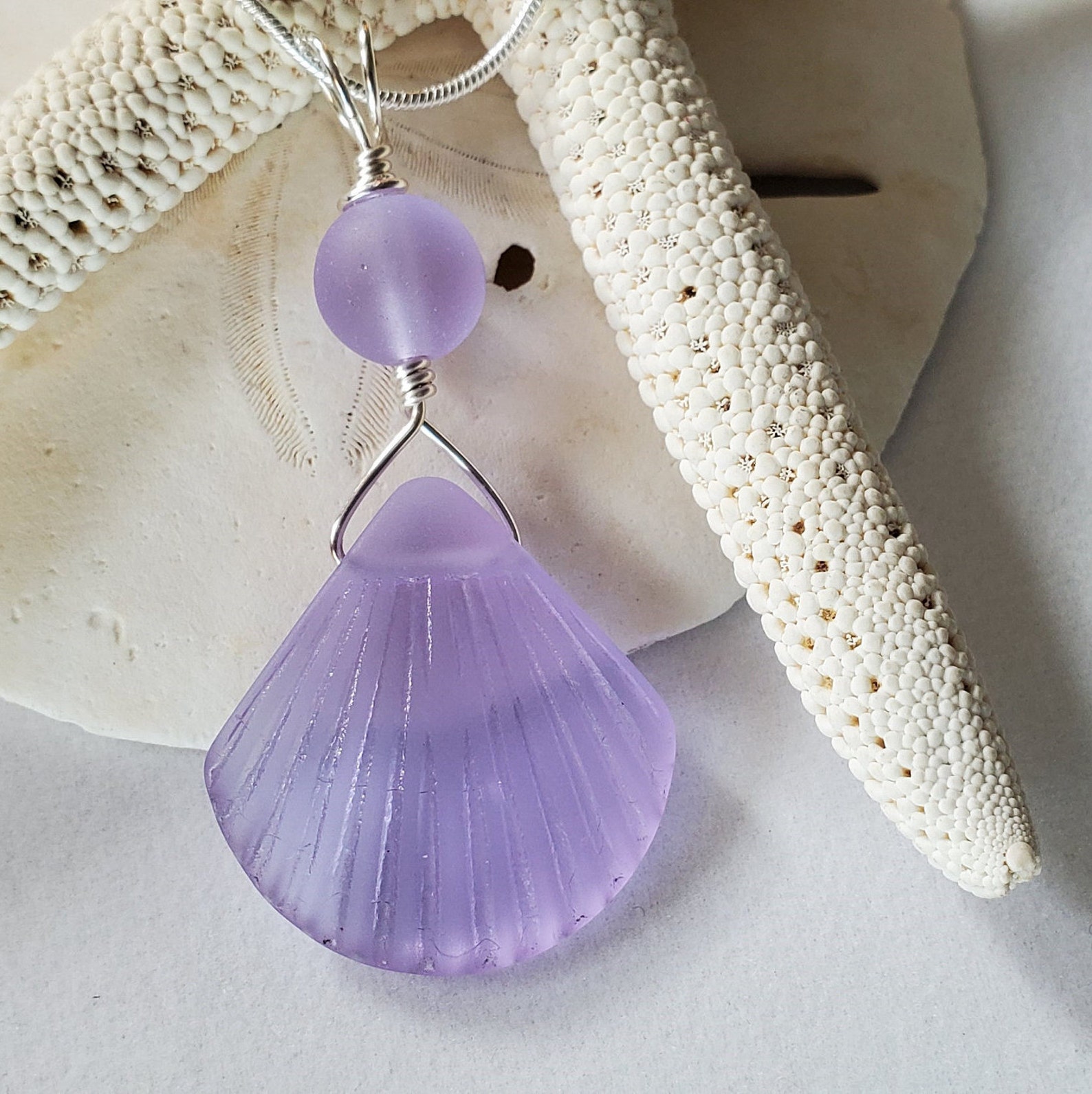 Periwinkle Seashell Sea Glass Necklace Jewelry, Purple Seashell Beach ...