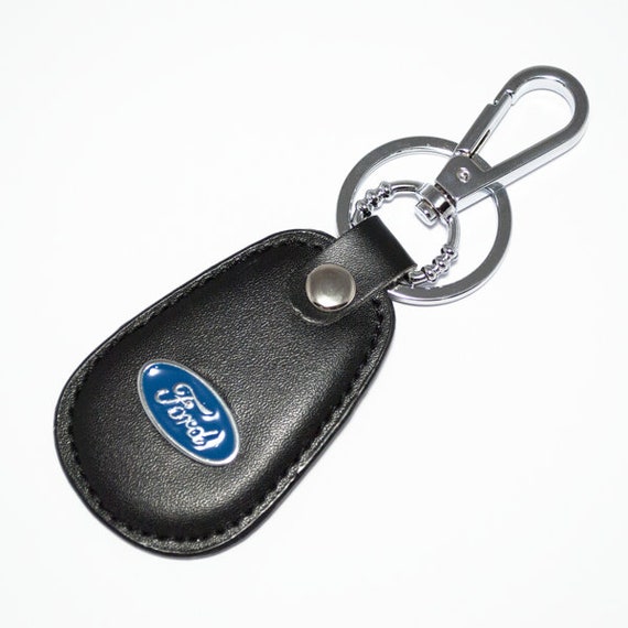 Ford Mustang Logo Black Oval Leather Chrome Key Fob Key ring Keychain ...