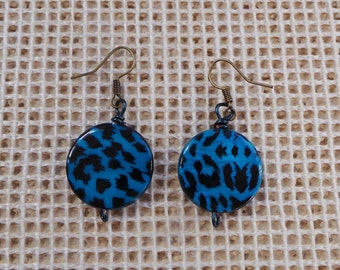 Leopard Print Shell Earrings With Tiger Eye Beads Handmade Animal ...