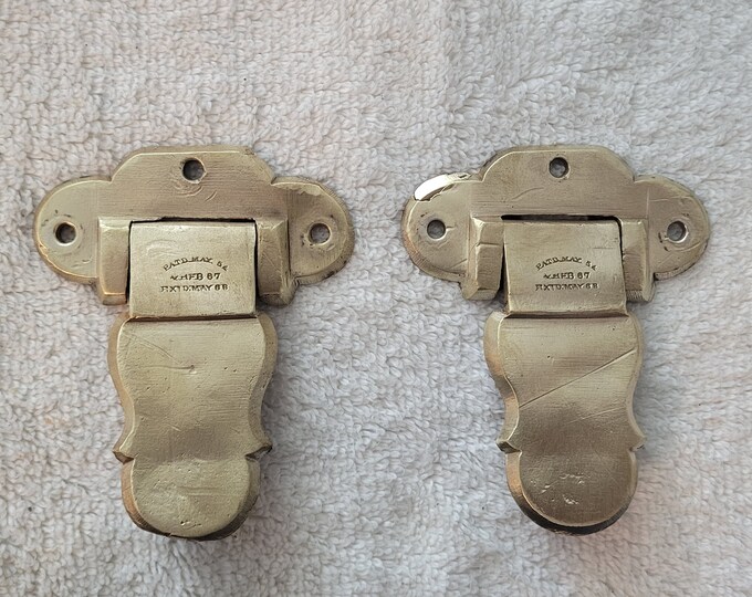 1870's Solid Brass Star Lock Works Set of Antique Double Trunk Latches ...