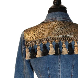 Jean Jacket M Golden Tassels Wearable Art From Our - Etsy