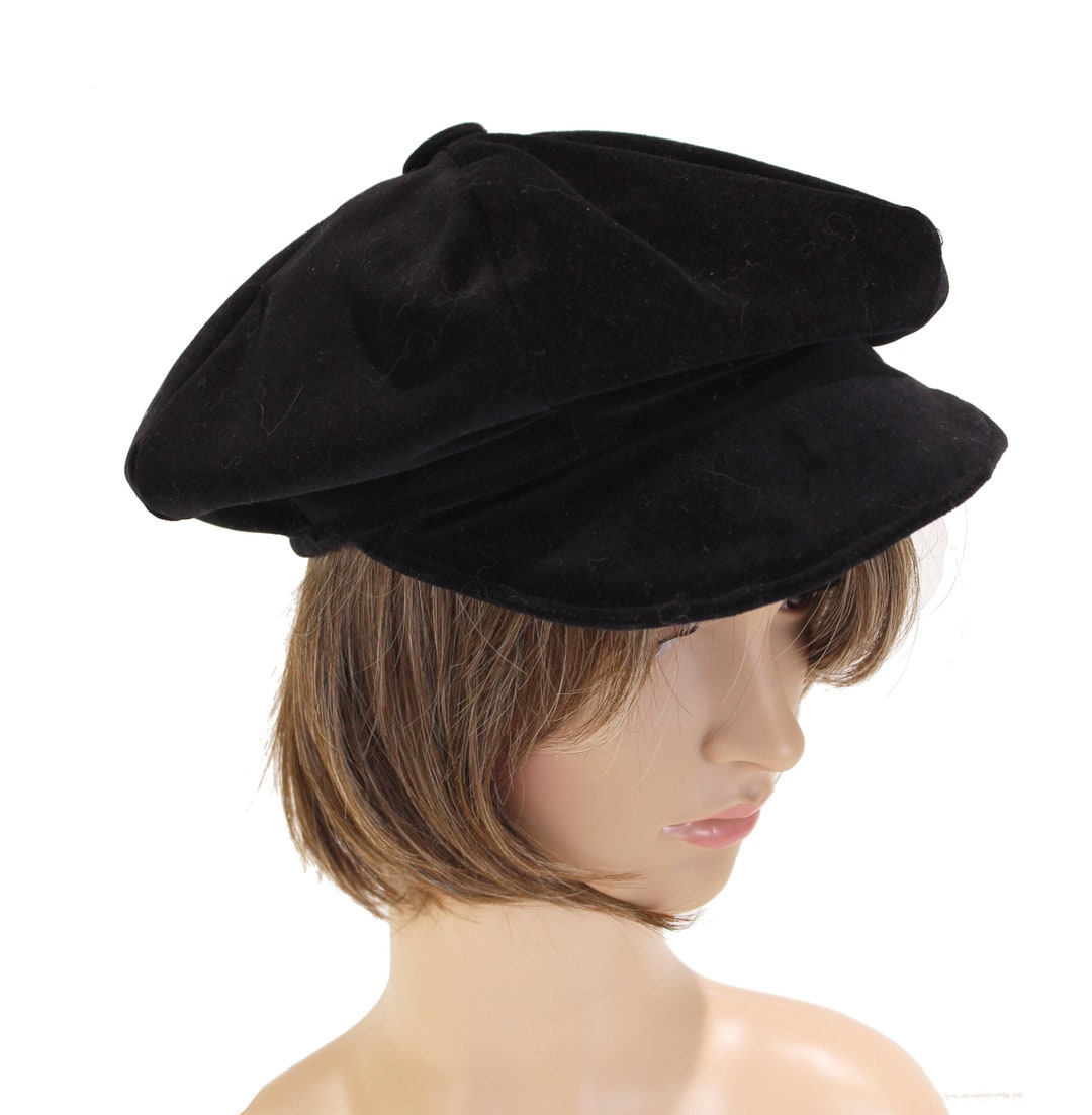 Velvet Hat M Black Velvet Styled for Men or Women. Newsboy - Etsy