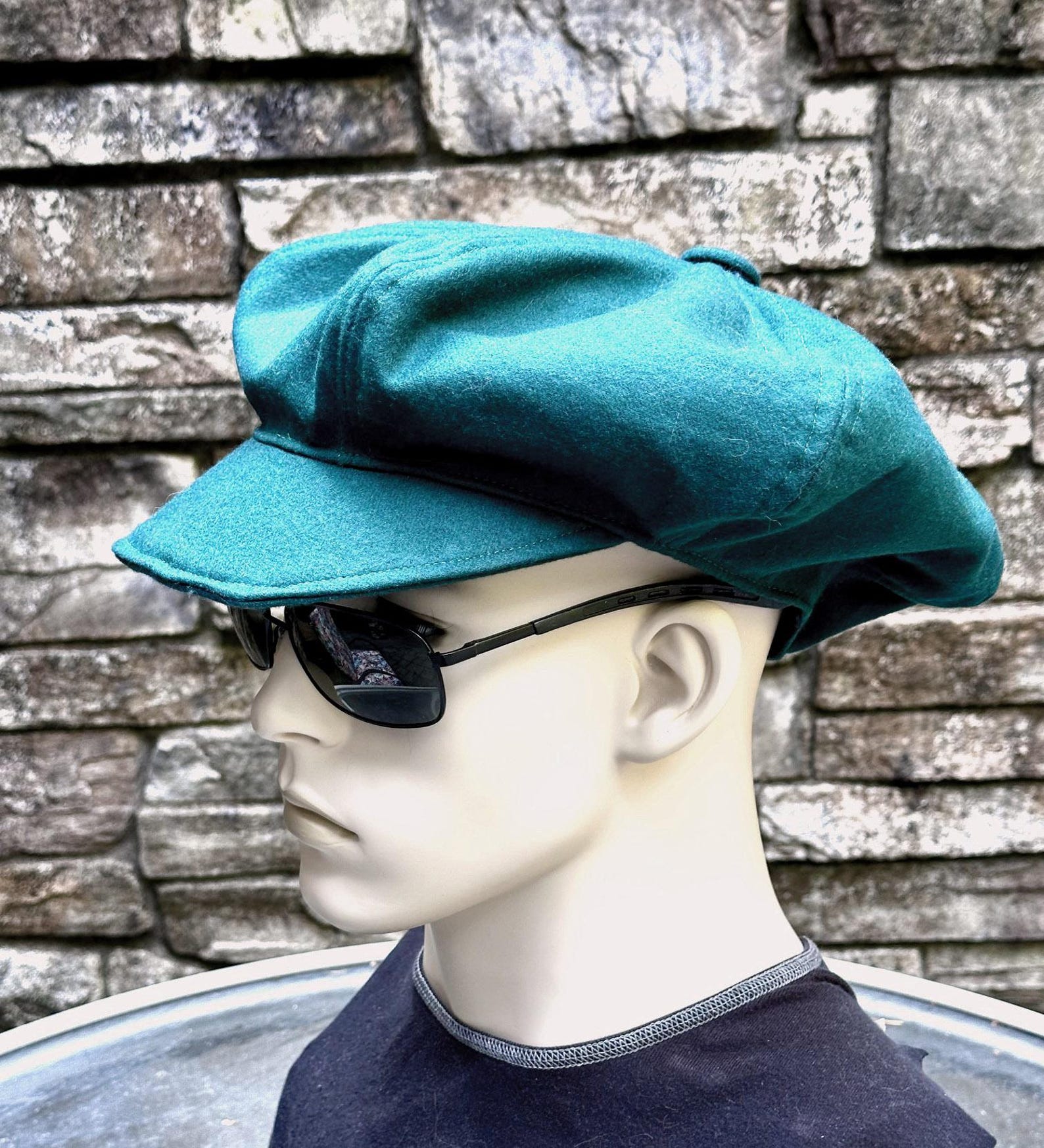 Wool Hat (XL) Green Solid -styled for Men or Women. Newsboy Cap, Baker ...