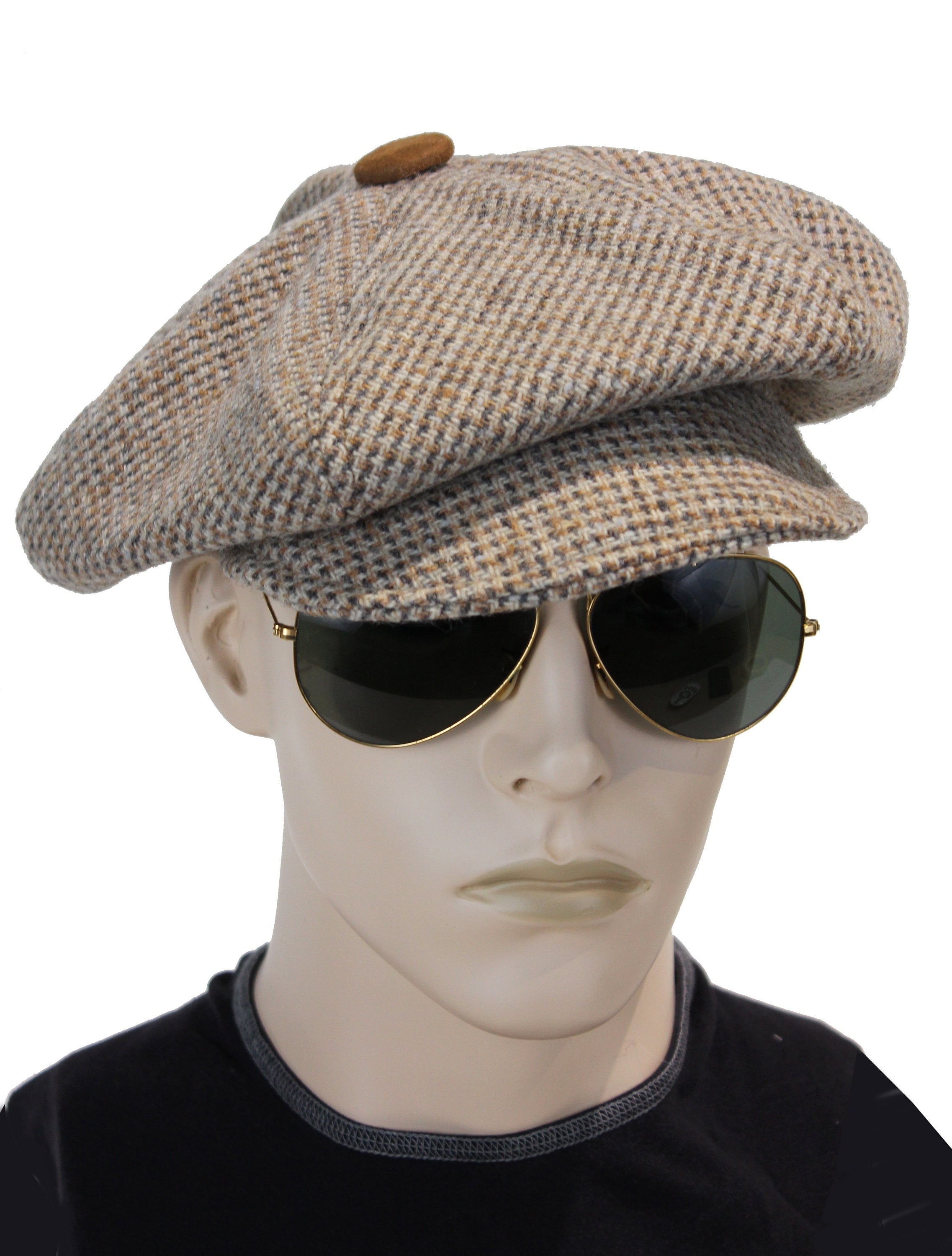 Wool Hat (L) Tan Tweed -styled for Men or Women. Newsboy Cap, Baker Boy ...