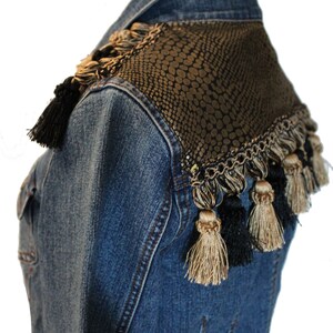 Jean Jacket M Golden Tassels Wearable Art From Our - Etsy