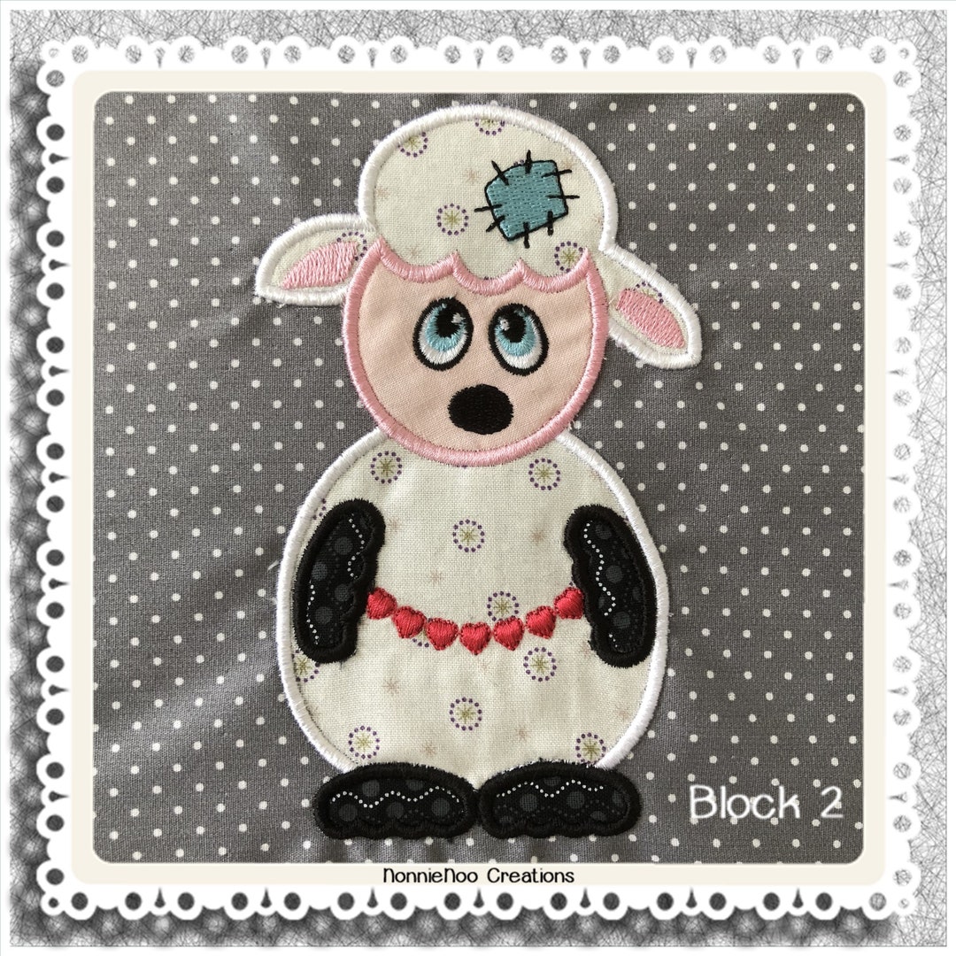 NNC Lamb Quilt Block 2- 4x4, 5x7, 6x6 and 8x8 Hoops in All Popular ...