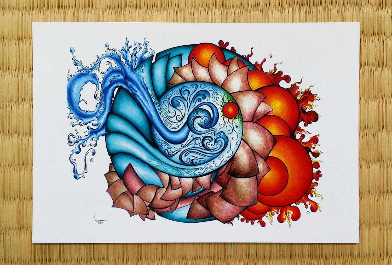 Postcard 4 elements abstract drawing | Etsy
