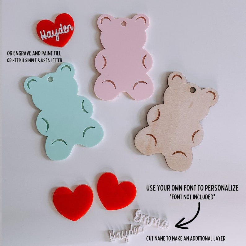 SVG Gummy Bear Tag, Valentine Name Tag, Valentine's SVG, Laser Cut File ...