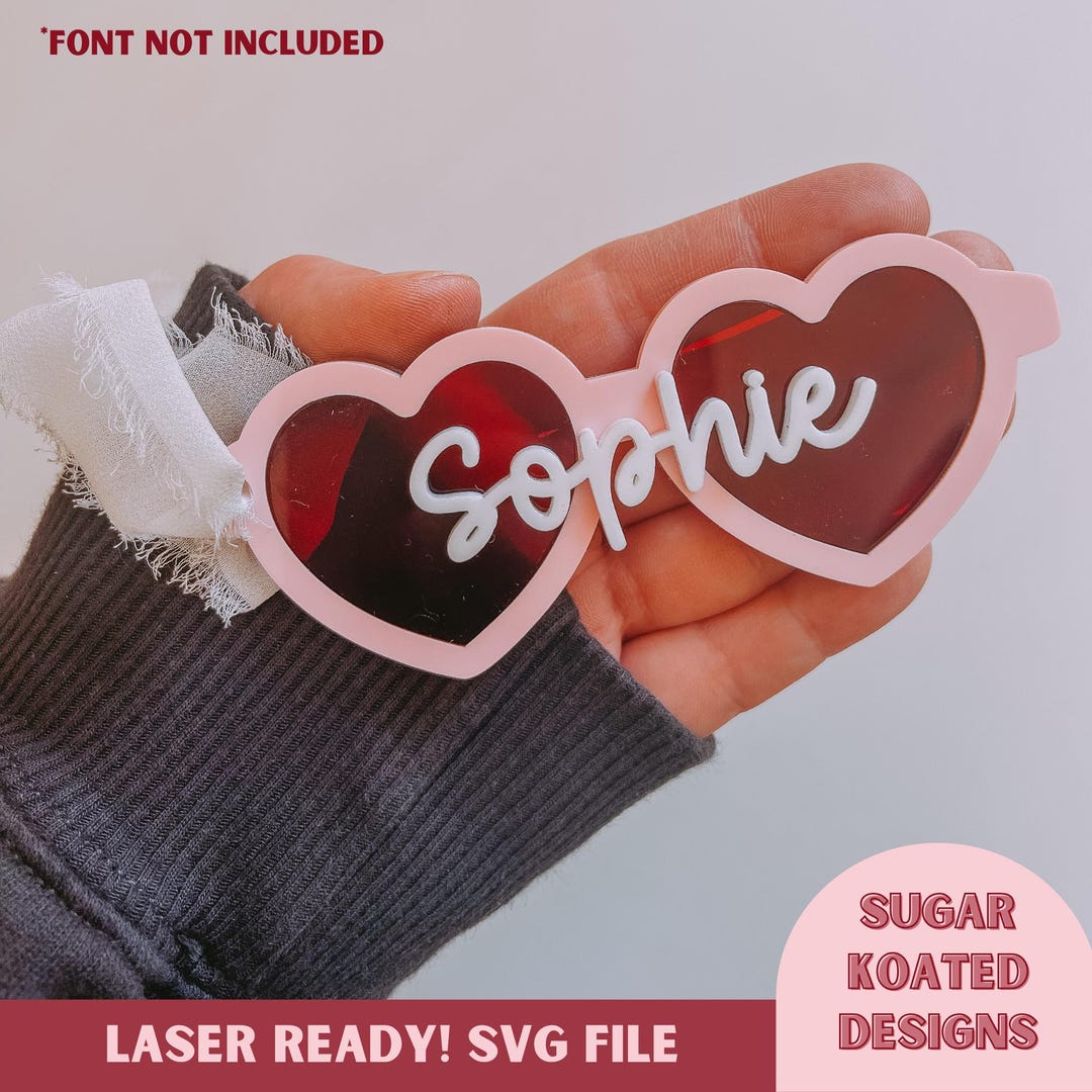 SVG Heart Glasses Valentine's Name Tag, Valentine's SVG, Laser Cut File ...