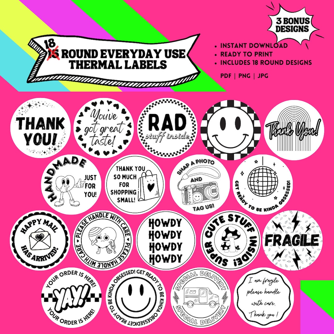 Everyday Retro Thermal Label Bundle, Round Thermal Printer Stickers ...