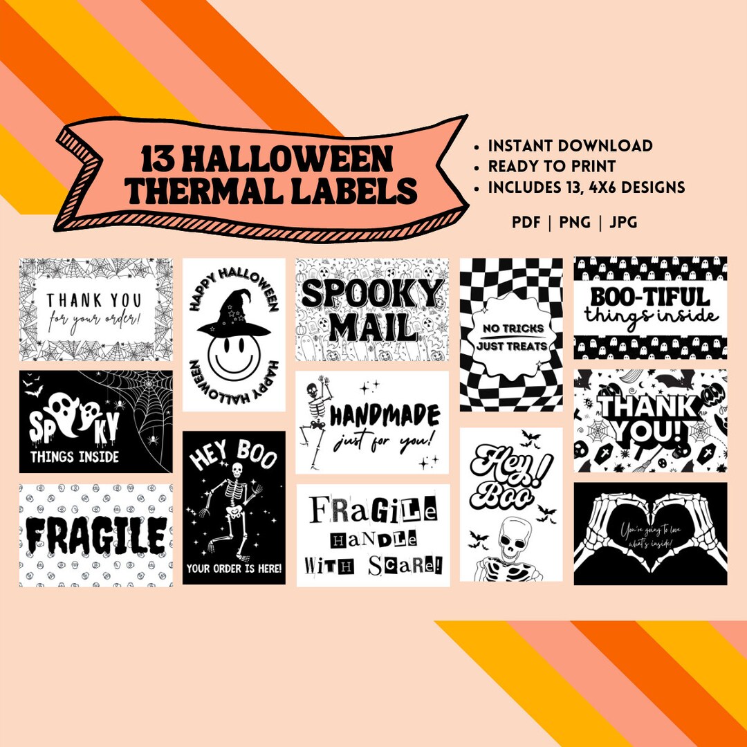 Halloween Thermal Label Bundle, Thermal Printer Stickers, Shipping ...