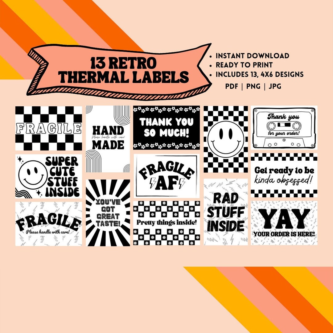 Retro Thermal Label Bundle, Thermal Printer Stickers, Shipping Stickers ...