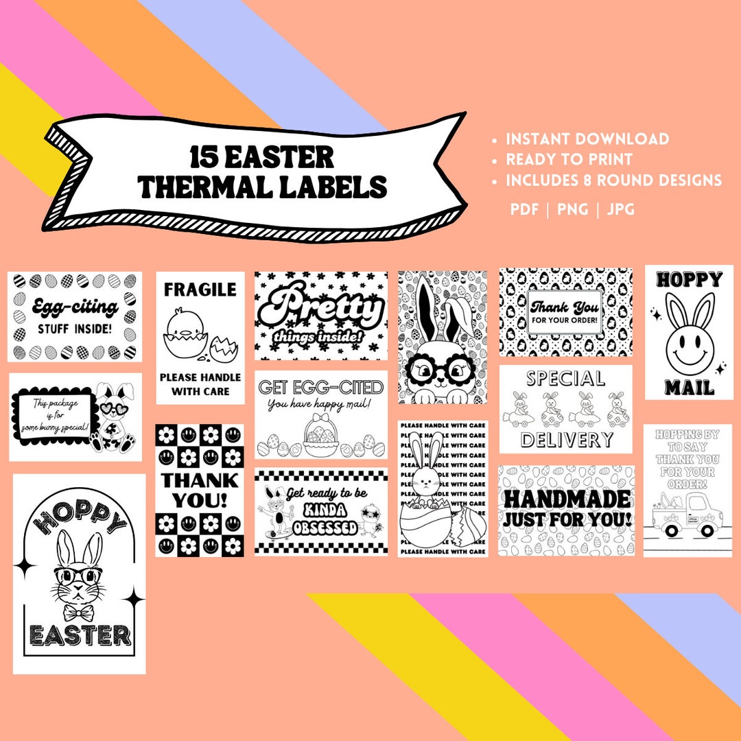 Easter Thermal Label Bundle, Thermal Printer Stickers, Shipping ...