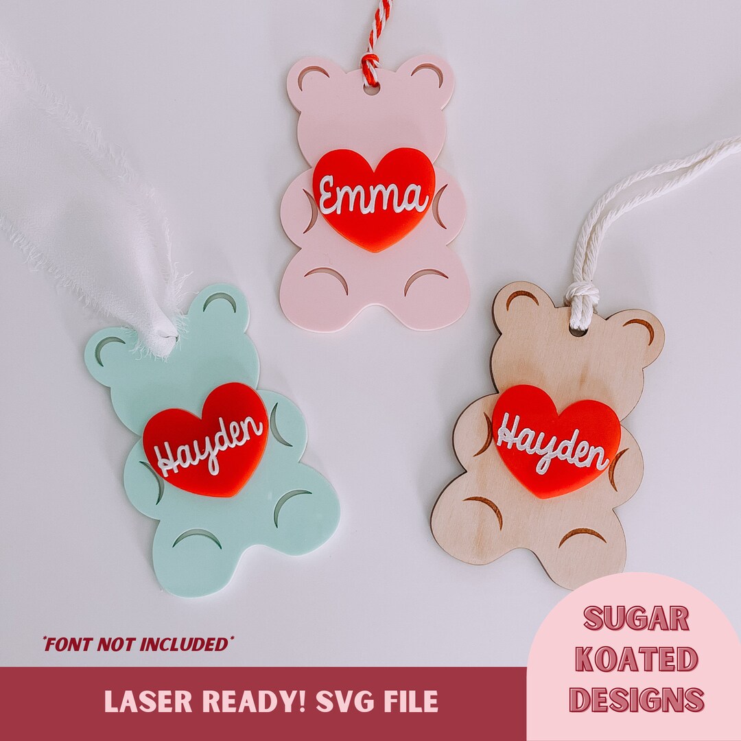 SVG Gummy Bear Tag, Valentine Name Tag, Valentine's SVG, Laser Cut File ...