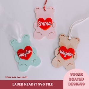 SVG Gummy Bear Tag, Valentine Name Tag, Valentine's SVG, Laser Cut File ...
