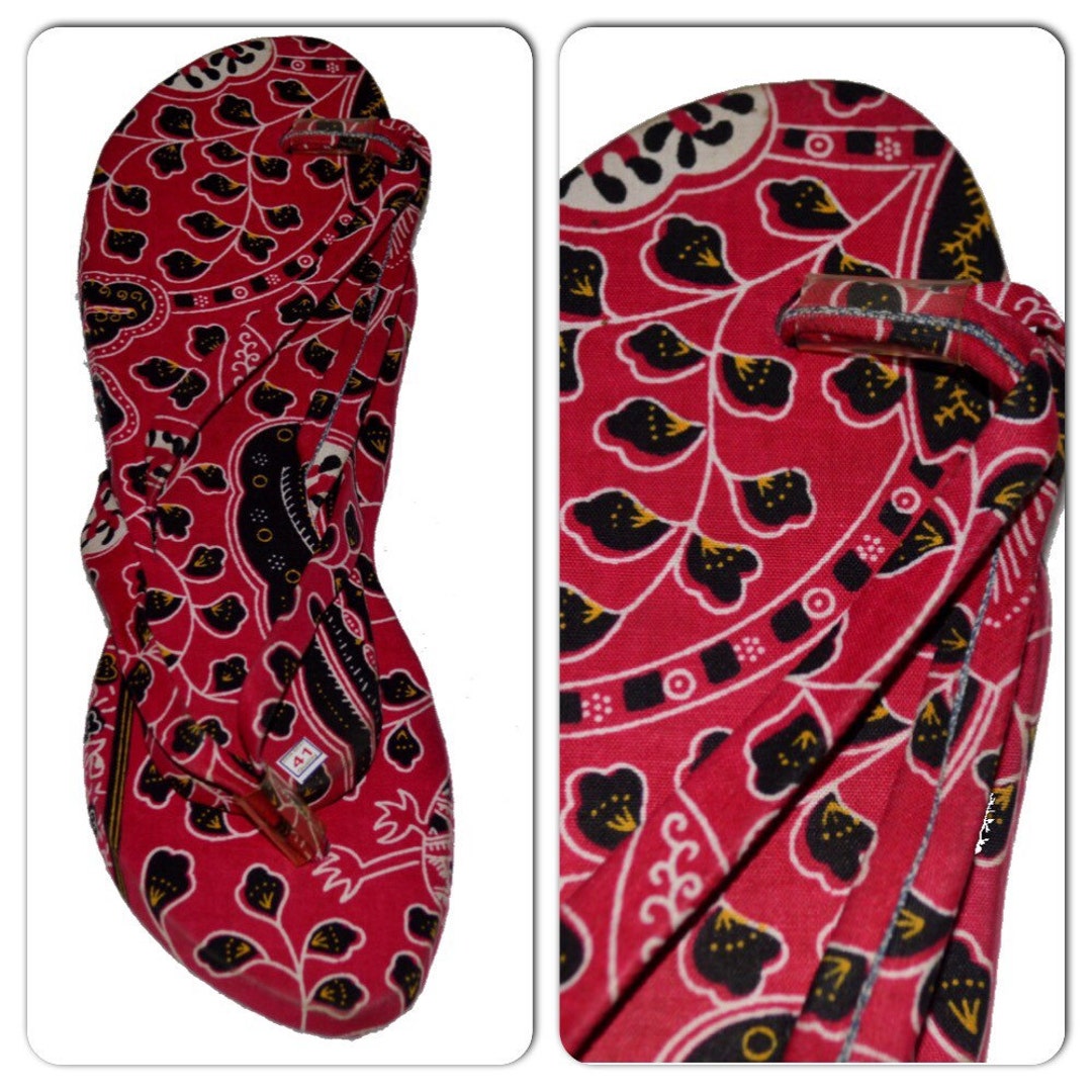 Red African Print Slippers,ankara Slippers,kitenge Slippers, Ladies ...