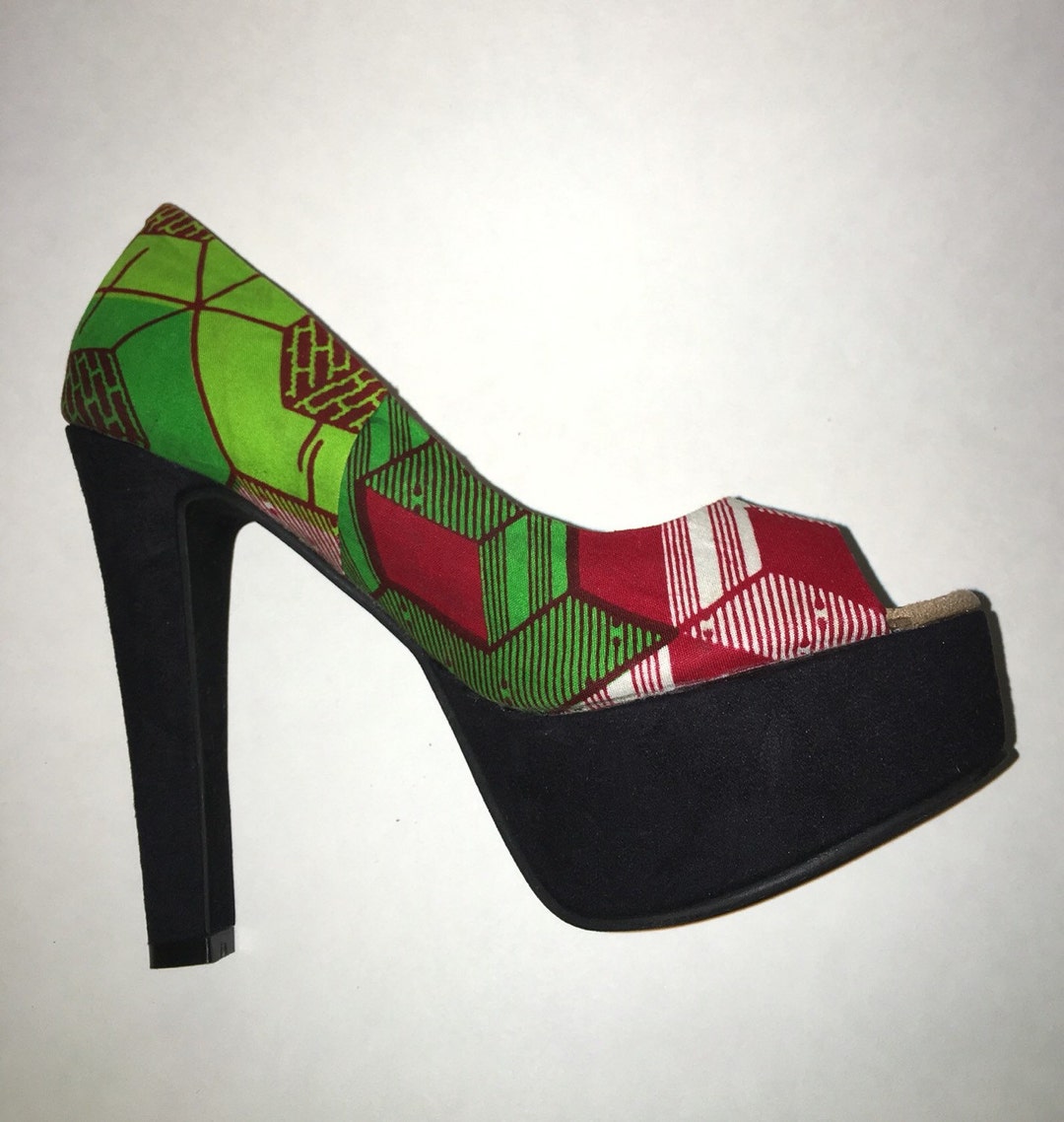 Platform Heels,ankara Heels, African Print Shoes, Women's Heels ...