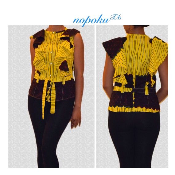 Yellow Ruffle Top African Print BlouseAnkara blouse | Etsy