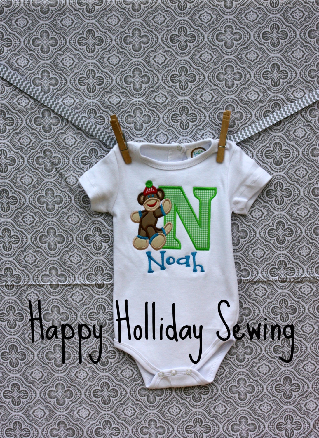 Sock Monkey Alphabet Onesie With Name - Etsy