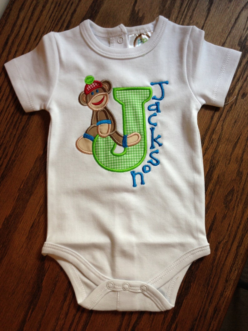 Sock Monkey Alphabet Onesie With Name - Etsy