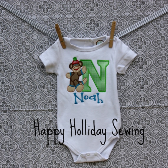 Sock Monkey Alphabet Onesie with Name | Etsy