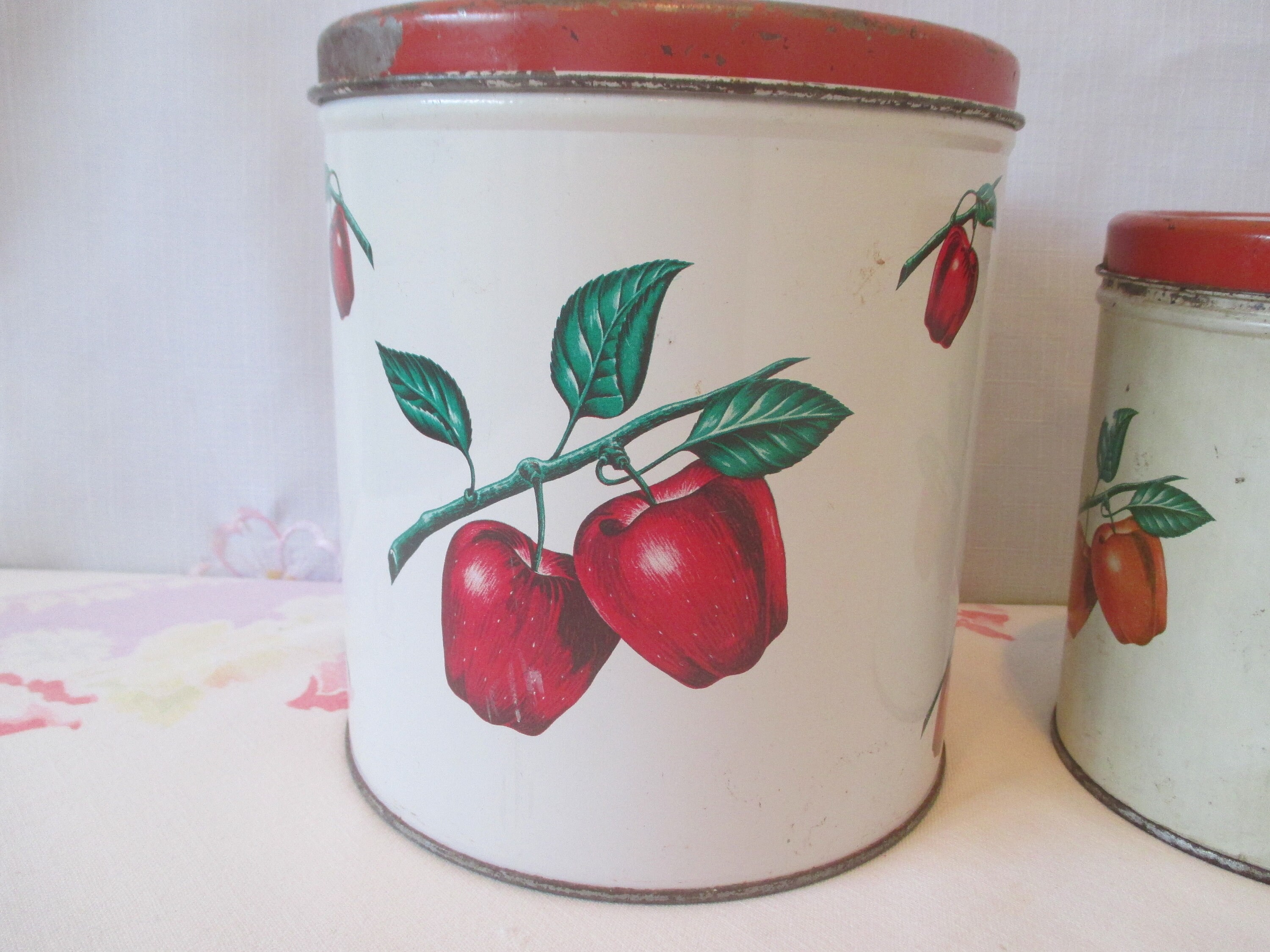 2 Vintage Decoware Metal Canisters With Apples - Etsy