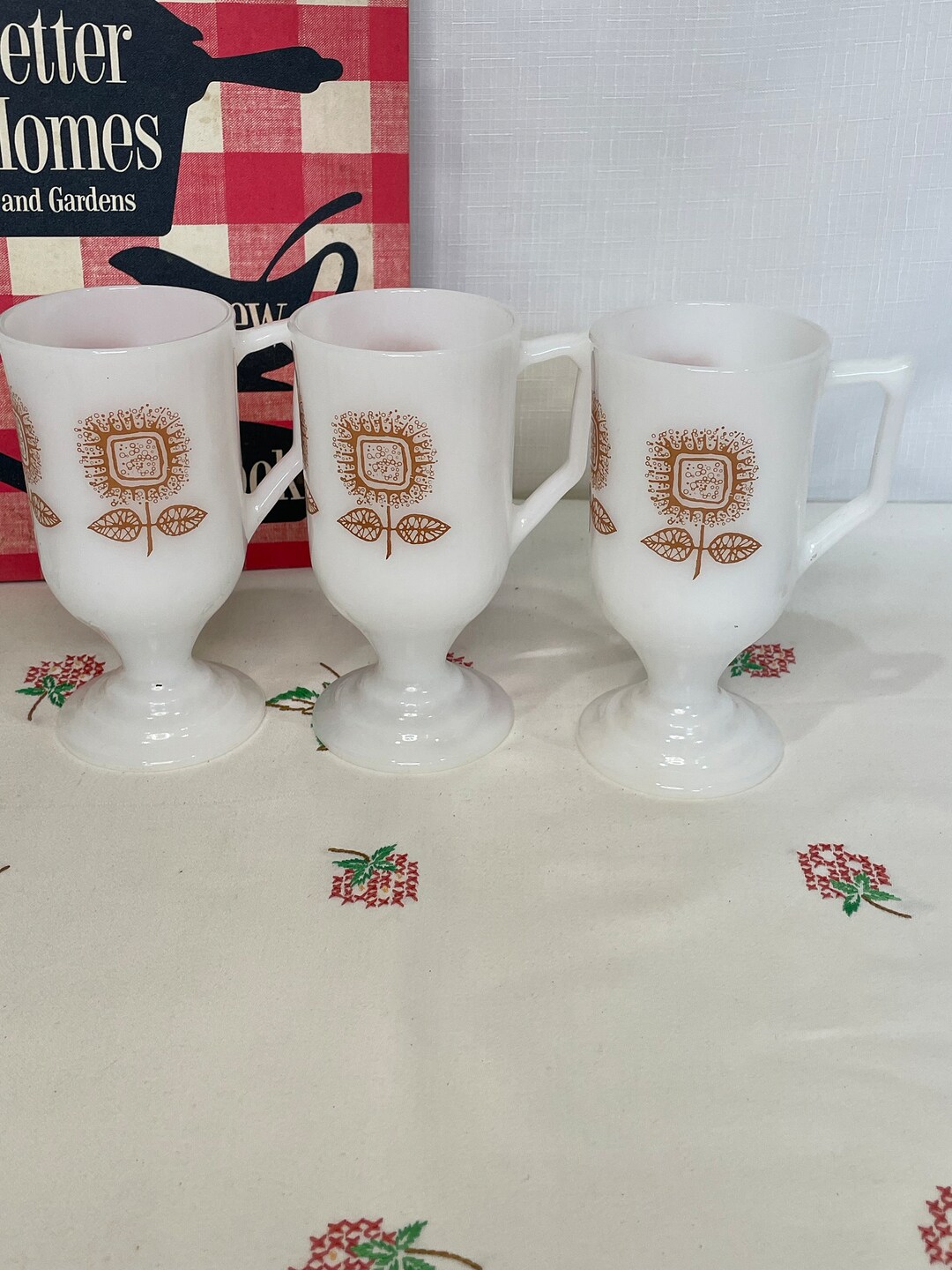 Set of 3 Federal Glass, Milk Glass, Pedestal Coffee Mugs With ...