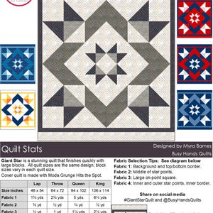 4 Sizes Giant Star Quilt Pattern PDF DIGITAL DOWNLOAD, Quick and Easy ...