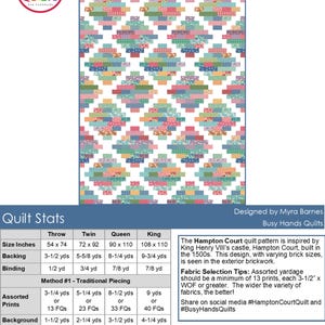4 Sizes Hampton Court Quilt Pattern, PDF DIGITAL Download, Throw Twin ...